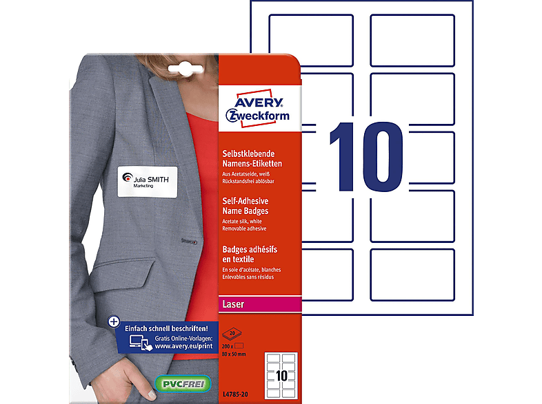 Avery Zweckform L4785 20 Namens Etiketten Laser 80x50mm Weiss