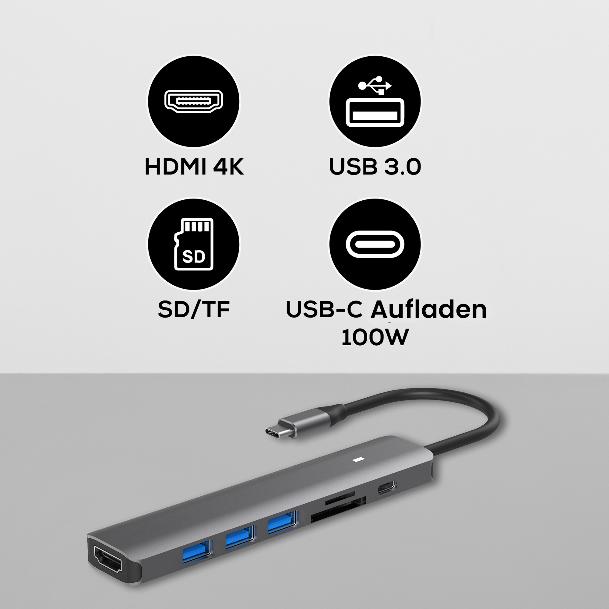 ROLIO 100W Aufladen, USB-C Hub, Space Grau | MediaMarkt