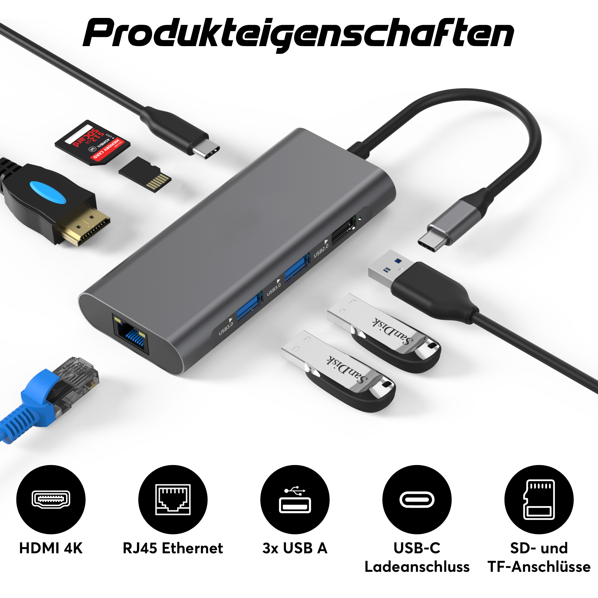 ROLIO 8-in-1, USB-C Hub, Space Grau | MediaMarkt
