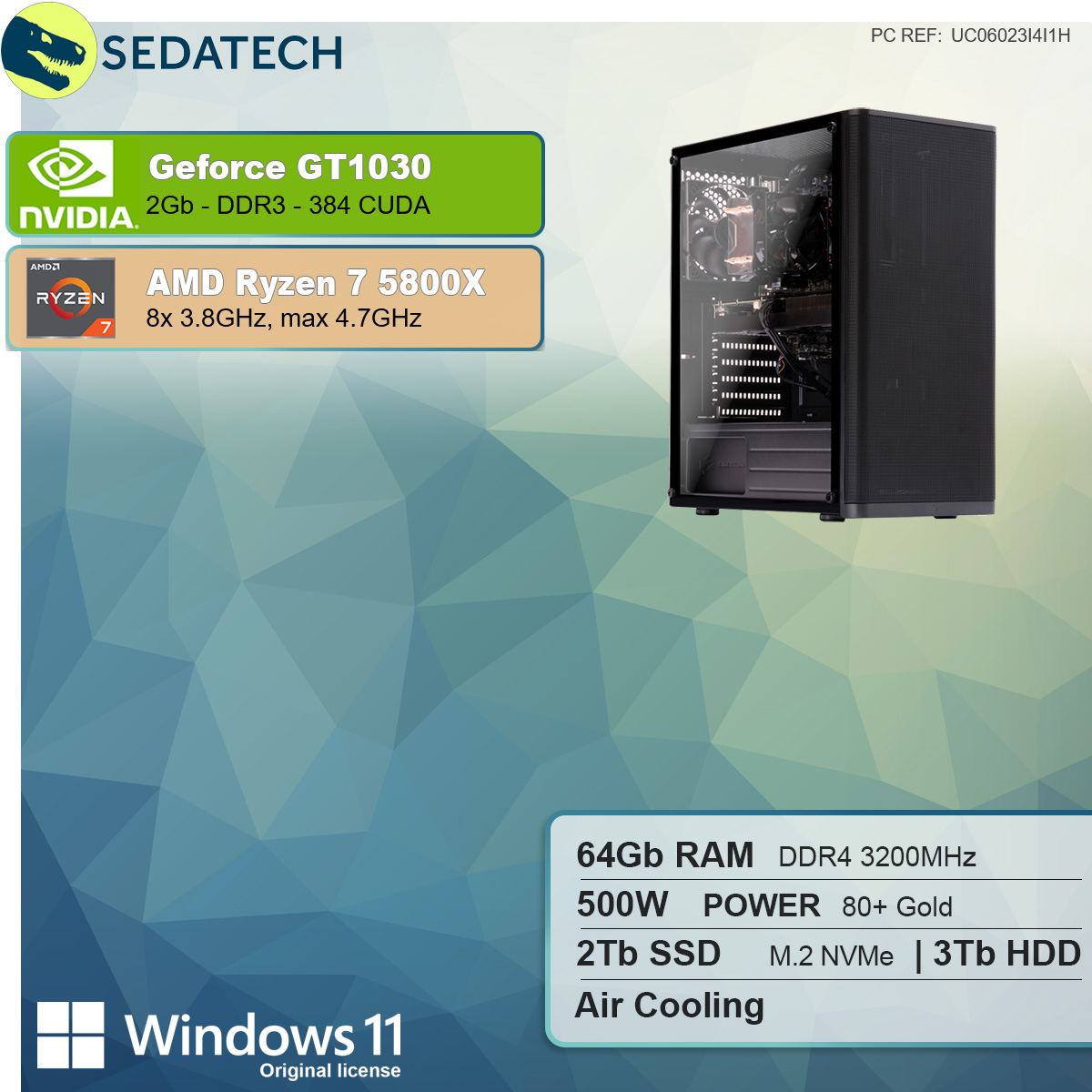 SEDATECH AMD Ryzen 7 5800X, Windows 11 Home mehrsprachig, Gaming PC mit ...