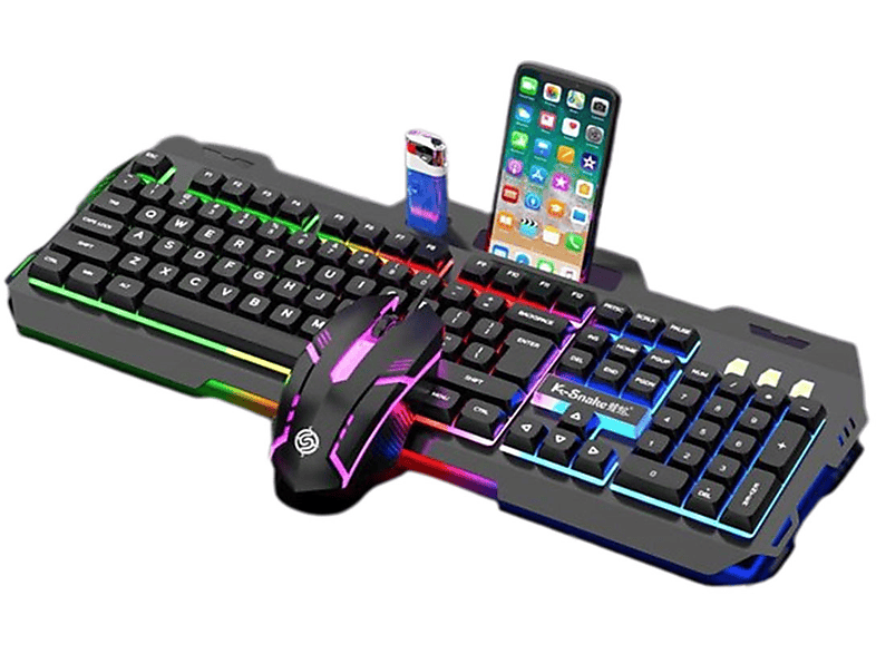SYNTEK Tastatur- und Maus-Set Schwarz verkabeltes USB-Set Beleuchtetes ...
