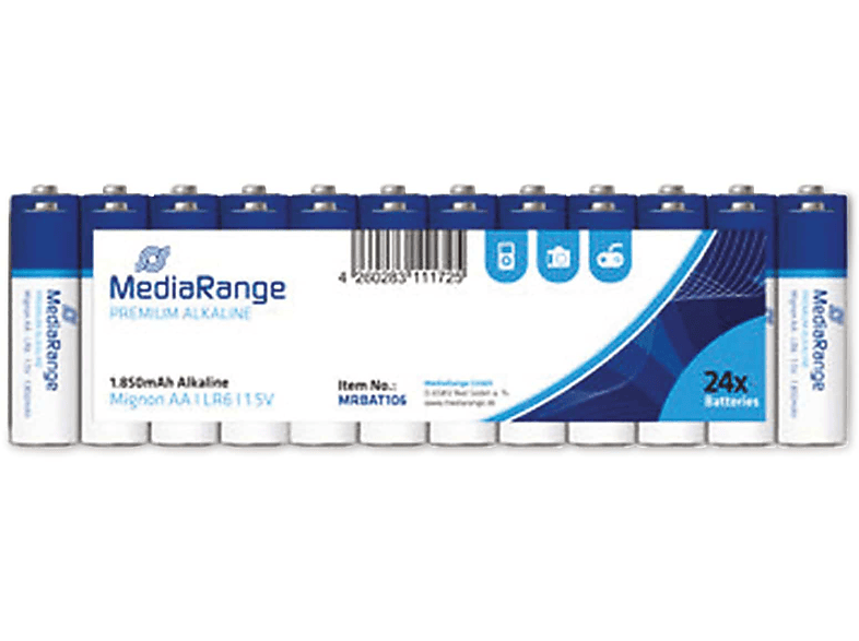 MEDIARANGE MEDIARANGE Alkaline Batterien MRBAT106, Mignon AA, 24er Pack ...