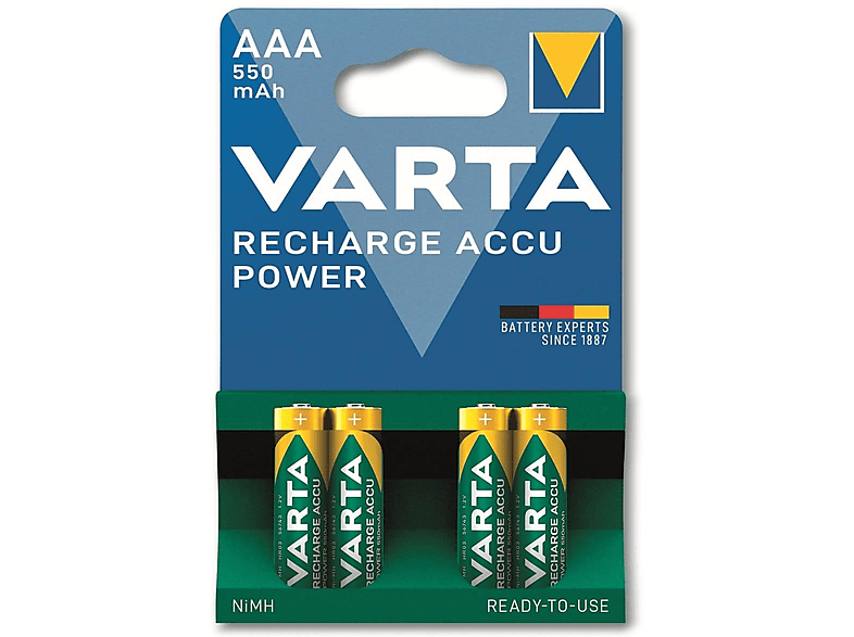 VARTA Akku NiMH, Micro, AAA, HR03, 1.2V/550mAh, Accu Power, Pre-charged ...
