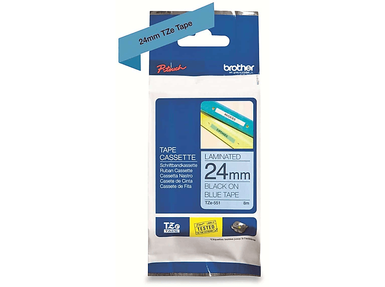 BROTHER TZe 551 | Laminiertes Band - Schwarz auf Blau - Rolle (2,4 cm ...
