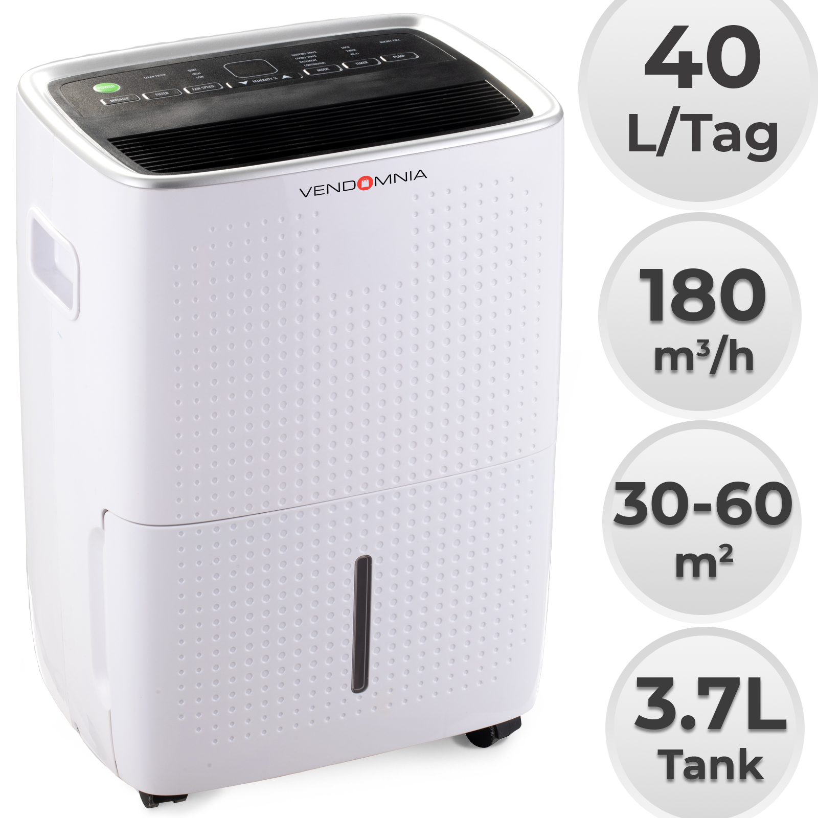 VENDOMNIA Luftentfeuchter 40L / Tag, 3,7L Behälter Weiss, Raumgröße: 60 m²) | MediaMarkt