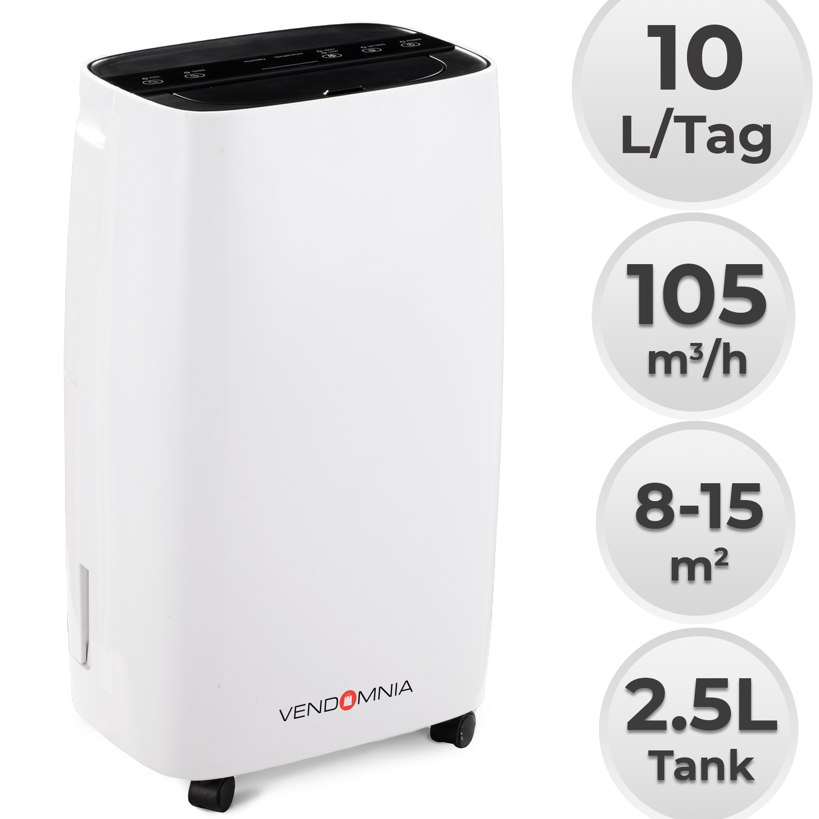 VENDOMNIA Luftentfeuchter 10L / Tag, 2,5L Behälter Weiss, Raumgröße: 15 m²) | MediaMarkt