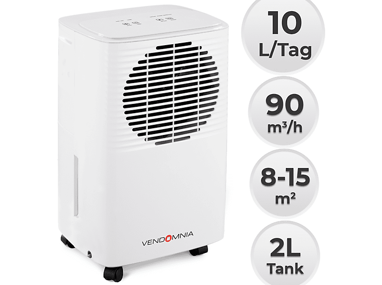 VENDOMNIA Luftentfeuchter 10L / Tag, 2L Behälter Weiss, Raumgröße: 15 m²) | MediaMarkt
