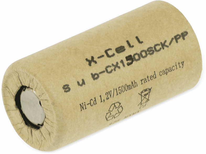 XCELL Sub-C-Zelle, Ni-Cd, Pappmantel, 1,2V/1500mAh, 43x23mm Nickel-Cadmium Industriezelle, 1500 ...