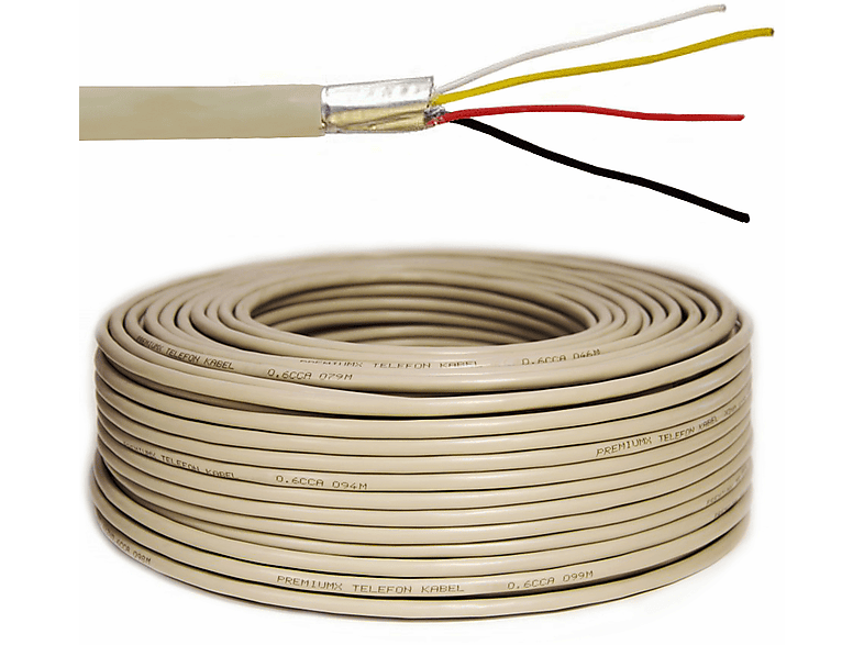 PREMIUMX 50m Telefonkabel 2x2x0,6mm J-Y(ST)Y Telefonleitung 4-Adern Telefonkabel Grau | MediaMarkt