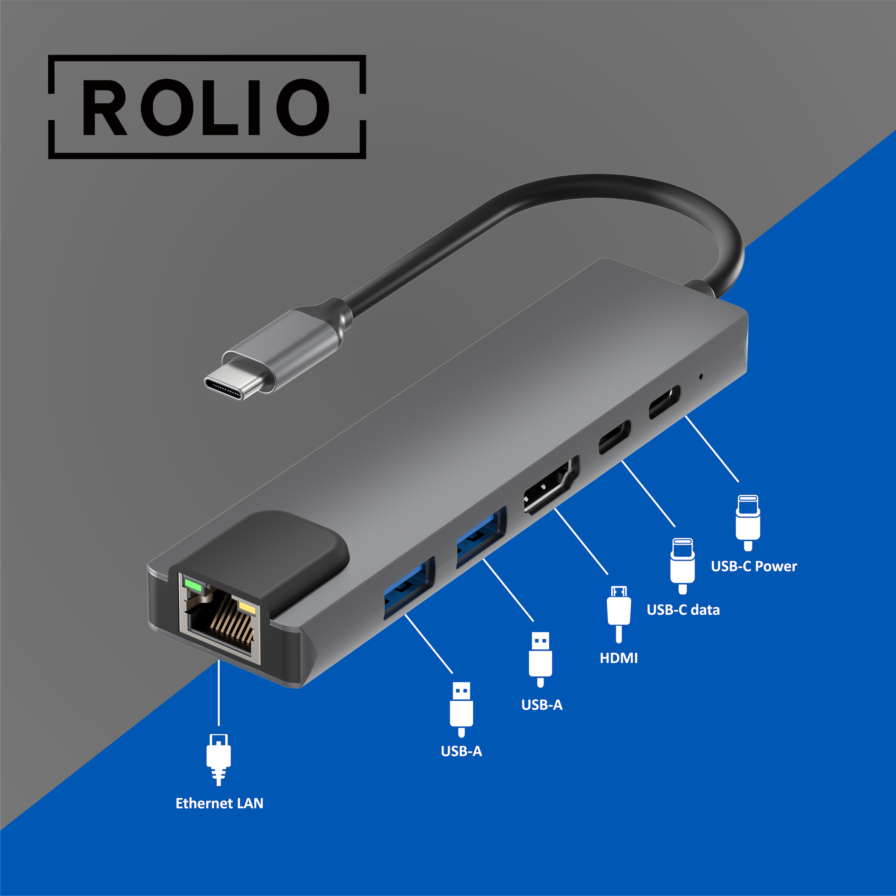 ROLIO 4K HDMI Ethernet, USB-C Hub, Space Grau | MediaMarkt