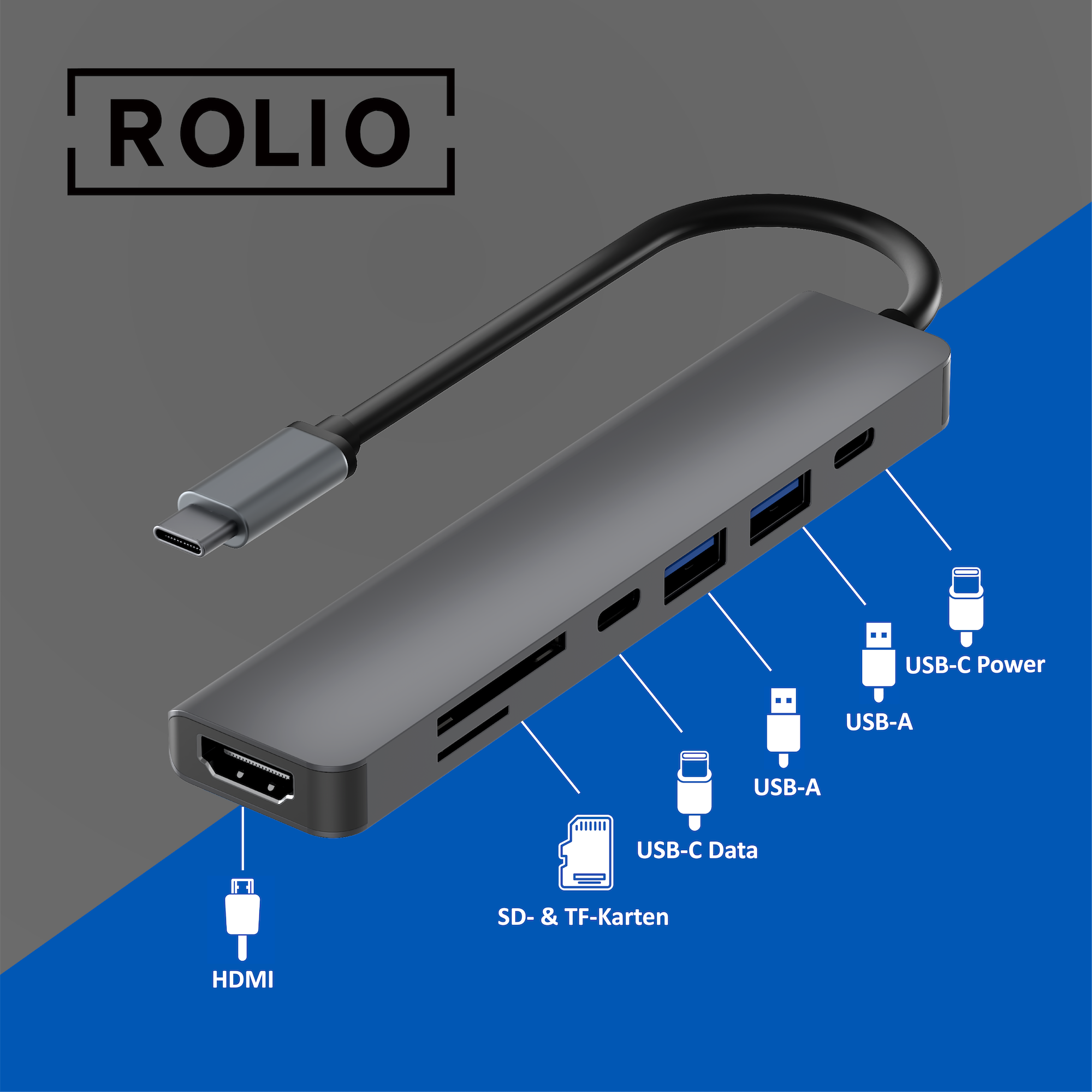 ROLIO 4K HDMI 2x USB-C 2x USB-A, USB-C Hub, Space Grau | MediaMarkt