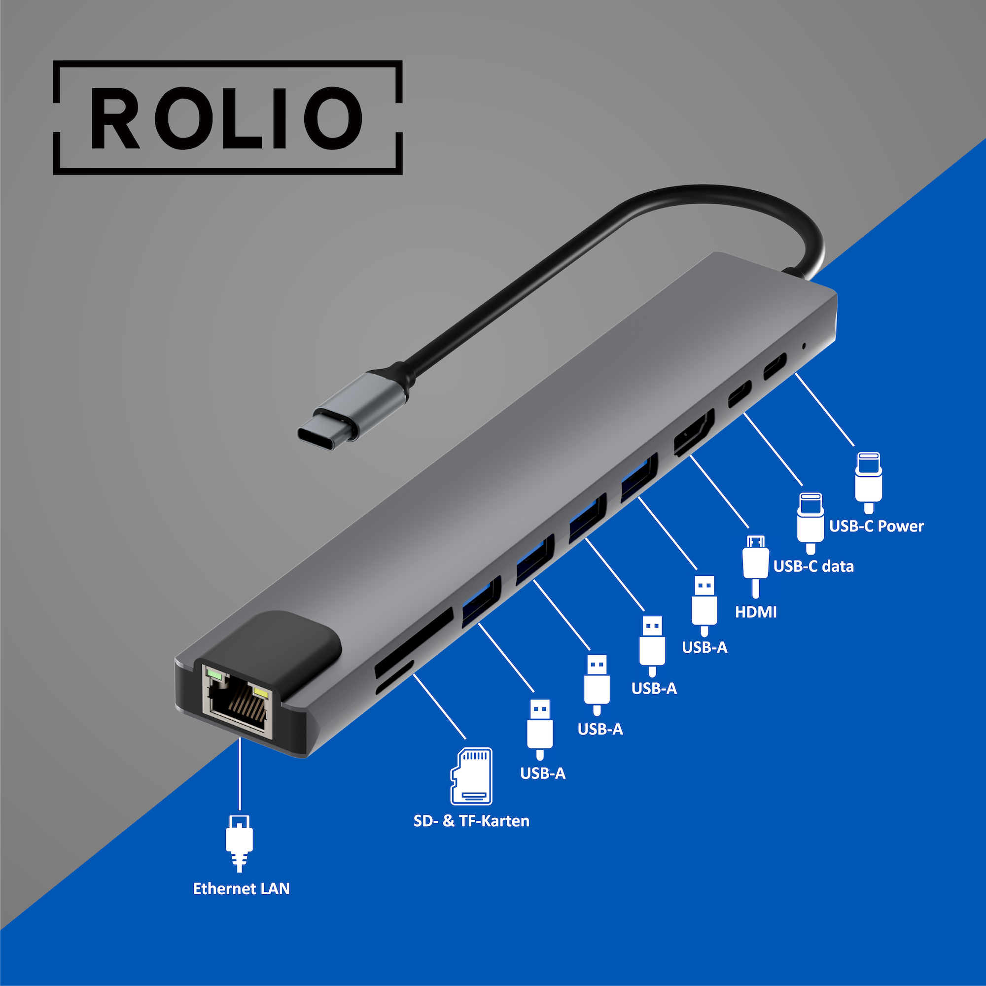 ROLIO 10 in 1 Hub, USB-C Hub, Space Grau | MediaMarkt