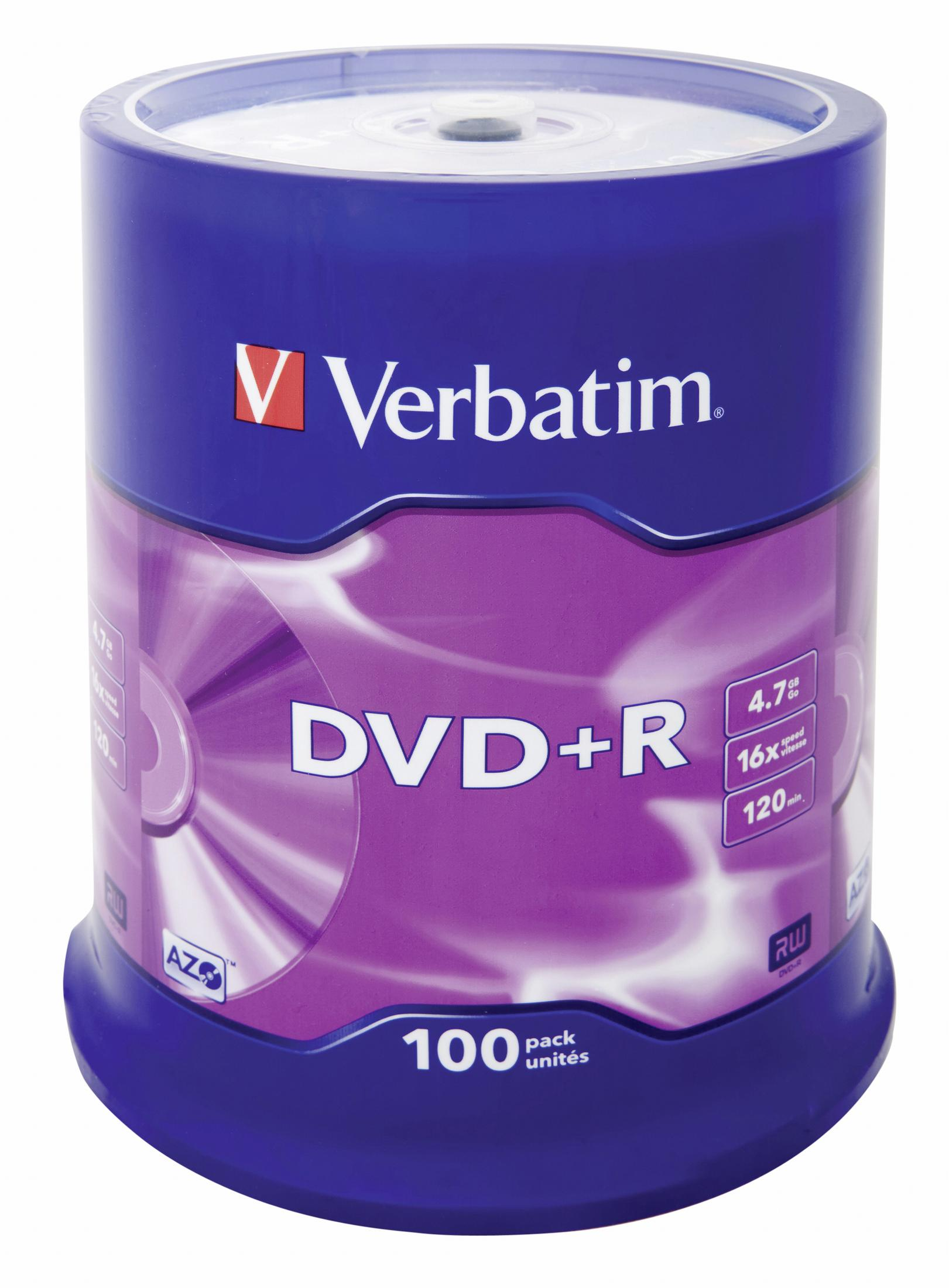 VERBATIM 43551 DVD+R 4,7 16X 100ER SPINDEL MATT SILVER DVD-Rohlinge ...