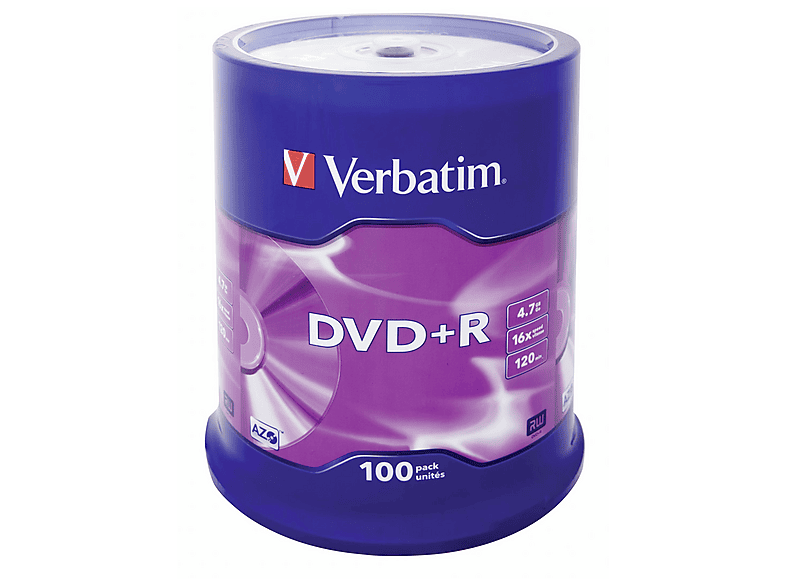 VERBATIM 43551 DVD+R 4,7 16X 100ER SPINDEL MATT SILVER DVD-Rohlinge ...