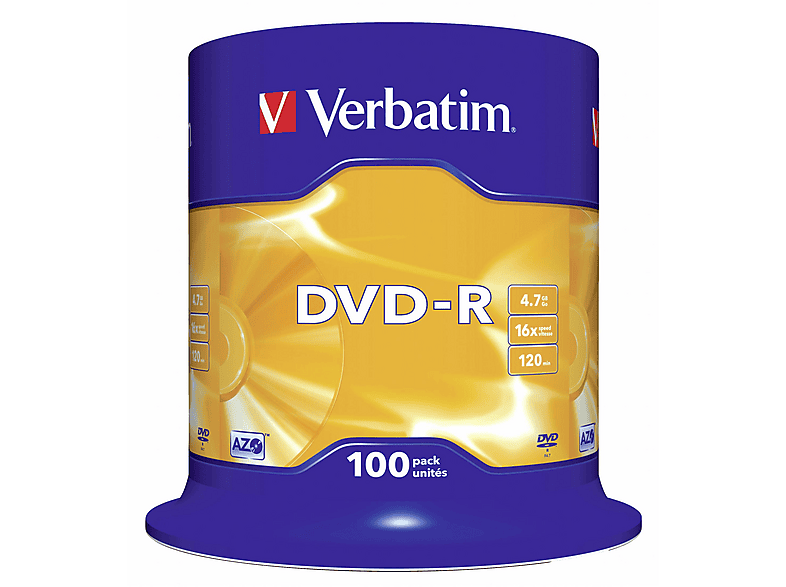 VERBATIM 43549 DVD-R 4,7 16X 100ER SPINDEL MATT SILVER DVD-Rohlinge ...
