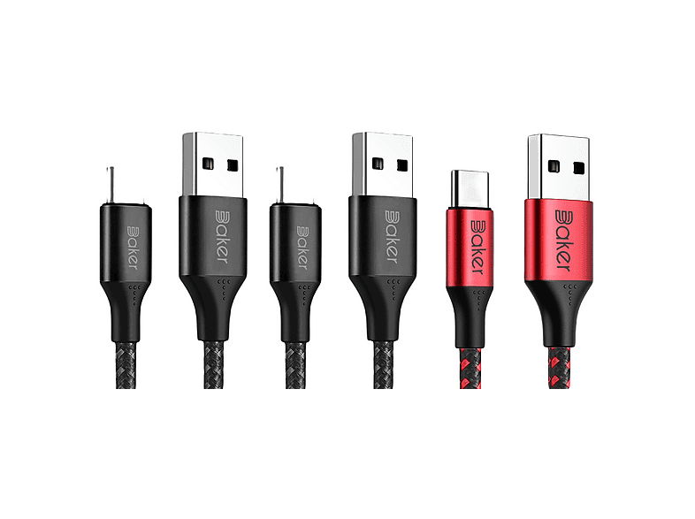 BAKER 3x USB C Typ C Ladekabel , Rot, Schwarz, 1m Ladekabel | MediaMarkt