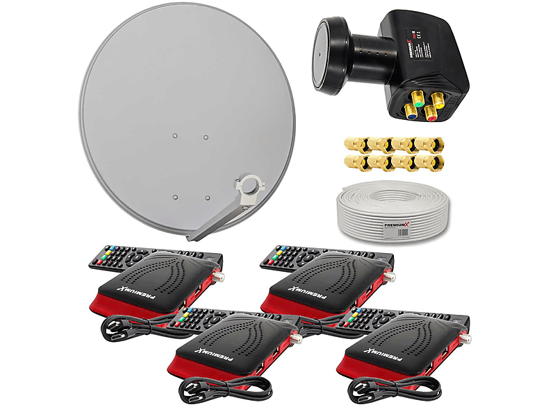 PREMIUMX SAT Anlage 60cm Antenne Quad LNB 50m Kabel 4x HDTV Receiver ...