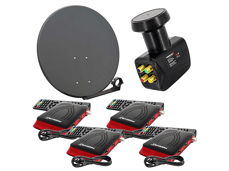 PREMIUMX SAT Anlage 60cm Antenne Quad LNB 4x Satelliten-Receiver FullHD ...