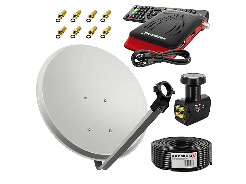 PREMIUMX SAT Anlage 60cm Satellitenantenne Quad LNB Kabel 50m Receiver ...