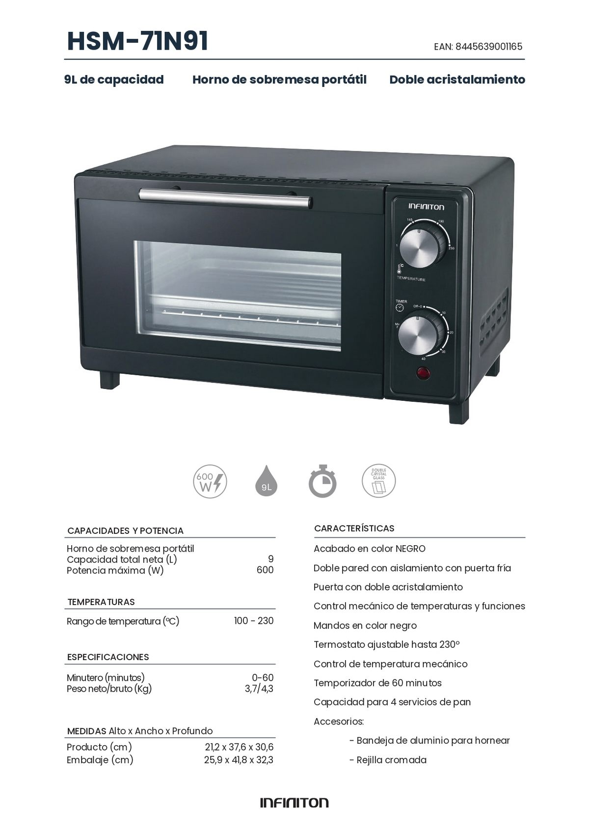 Mini Horno | INFINITON HSM-71N, Negro | MediaMarkt