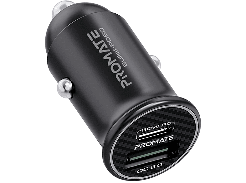 Cargador de coche Dual USB-C 60W QC 3.0 - PROMATE Bullet-PD60, Plata ...
