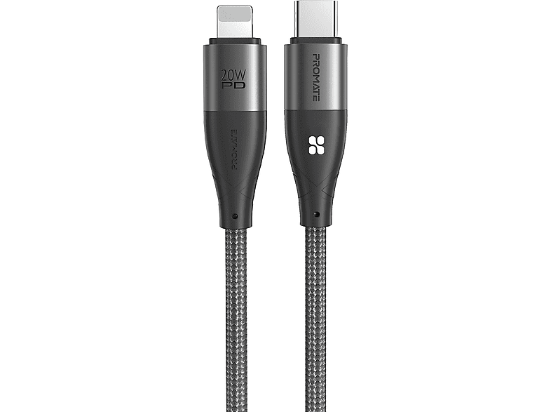 Cable USB a Lightning 1,2M - PROMATE iCord-PD20, USB-C, Gris | MediaMarkt
