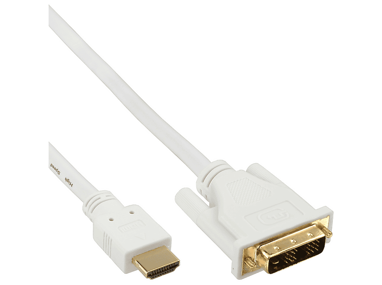 INLINE InLine® HDMI-DVI Kabel, weiß / gold, HDMI Stecker auf DVI 18+1 ...