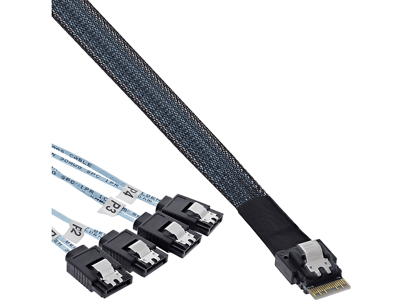 INLINE InLine® Slim SAS Kabel, SFF-8654 4i zu 4x SATA 7-pin, 12Gb/s, 0 ...