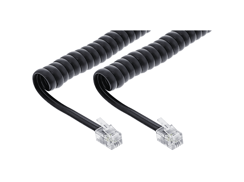 INLINE InLine® Spiralkabel, RJ10 Stecker / Stecker, schwarz, max. 2m ...