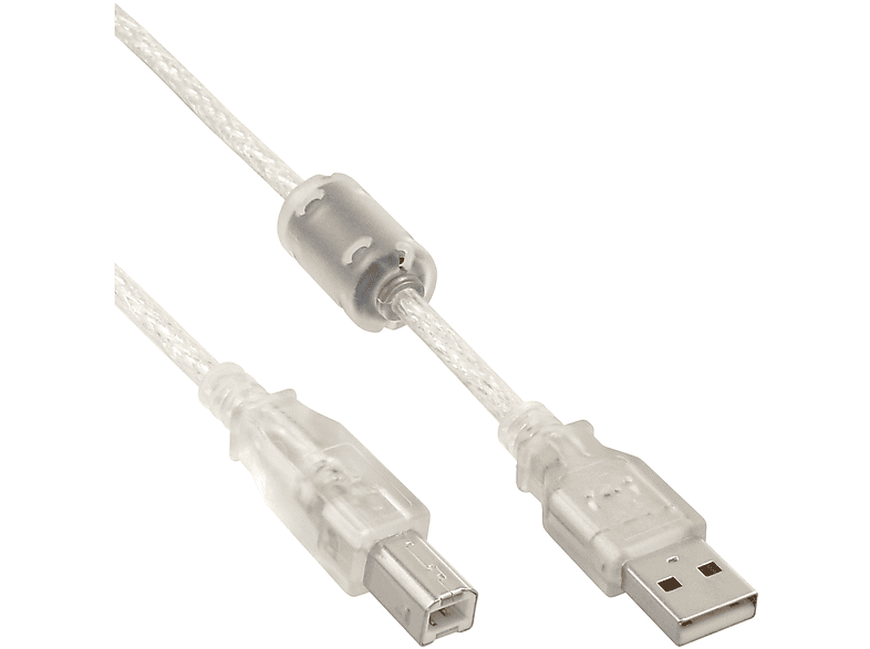 INLINE InLine® USB 2.0 Kabel, A an B, transparent, mit Ferritkern, 3m ...
