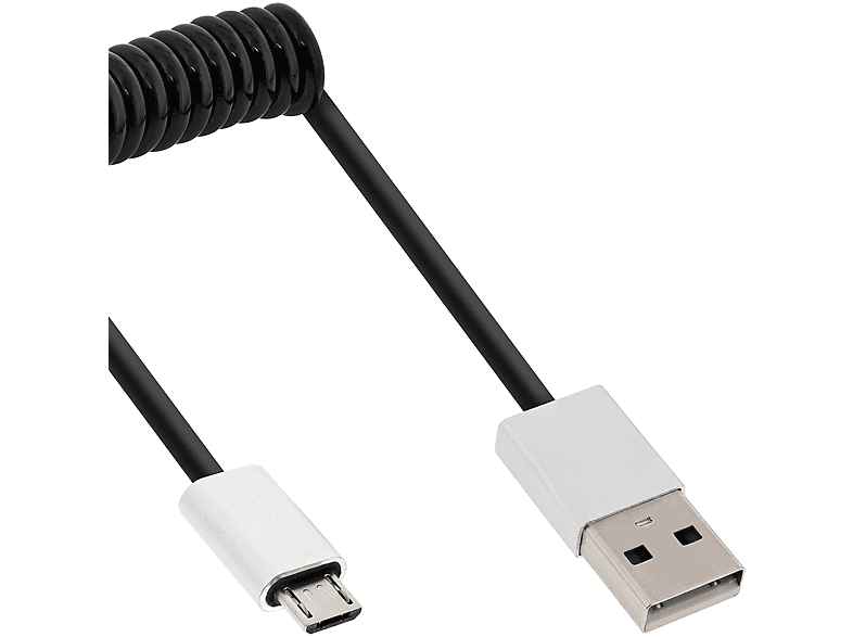 INLINE InLine® Micro-USB 2.0 Spiralk., USB-A ST/Micro-B ST, schwarz/Alu ...
