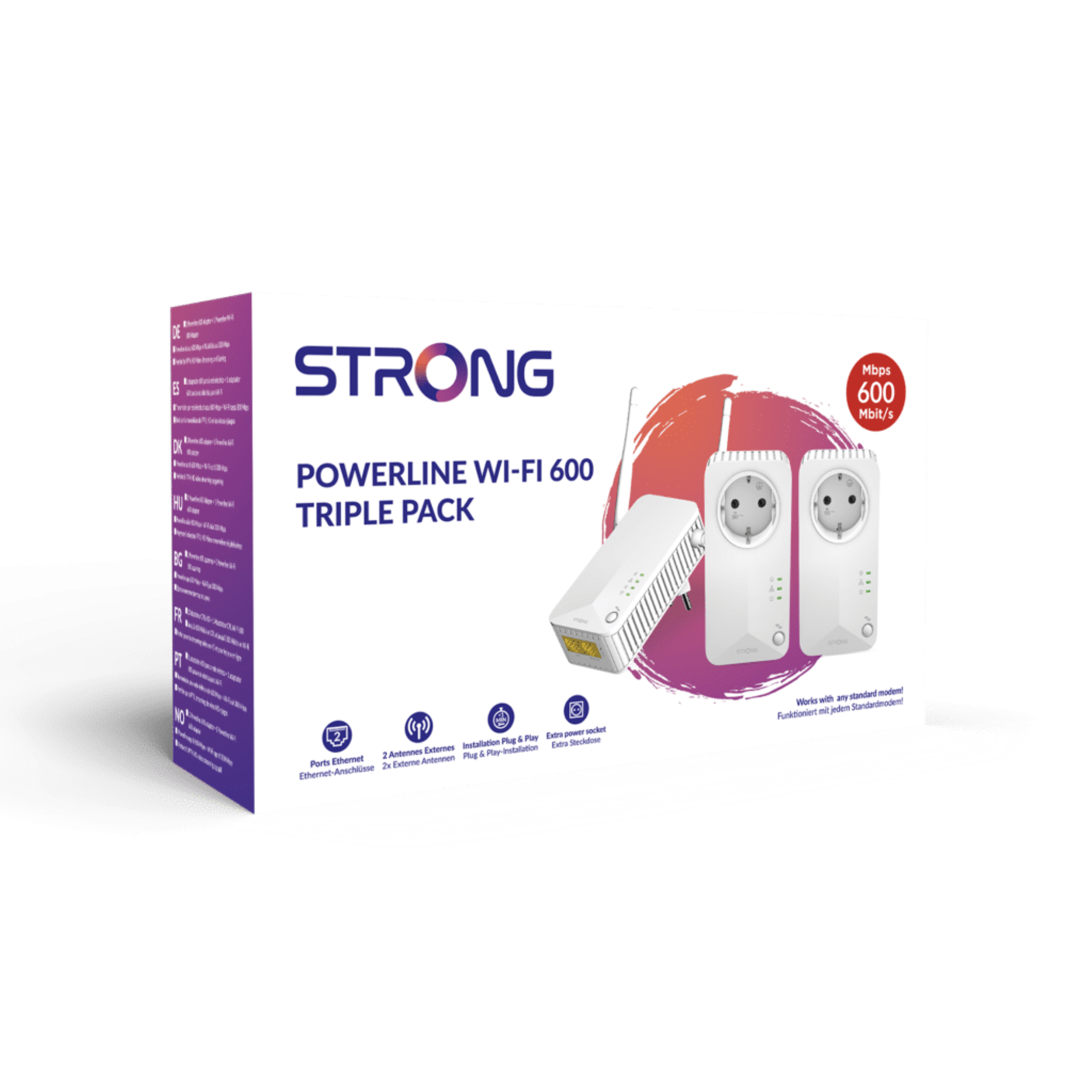 STRONG Powerline WiFi 600 Triple Pack V2 Powerline Adapter 10,100 Mbit ...