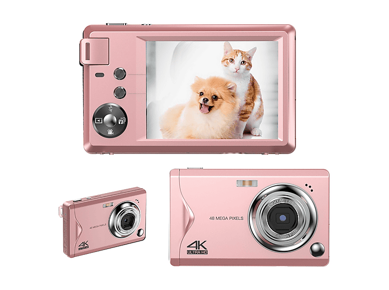 LINGDA 48-Megapixel-Sensor und 4K-Video – rosa Kamera Kompaktkamera ...