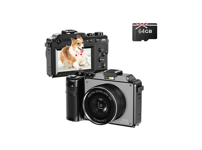 LINGDA 4K HD 48 MP Digital Kamera Grau, , 18x opt. Zoom | MediaMarkt