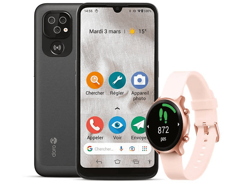 DORO Doro 8100, Negro+Reloj Rosado, Móvil Android, 32 GB, 2 GB RAM, 6,1 ...
