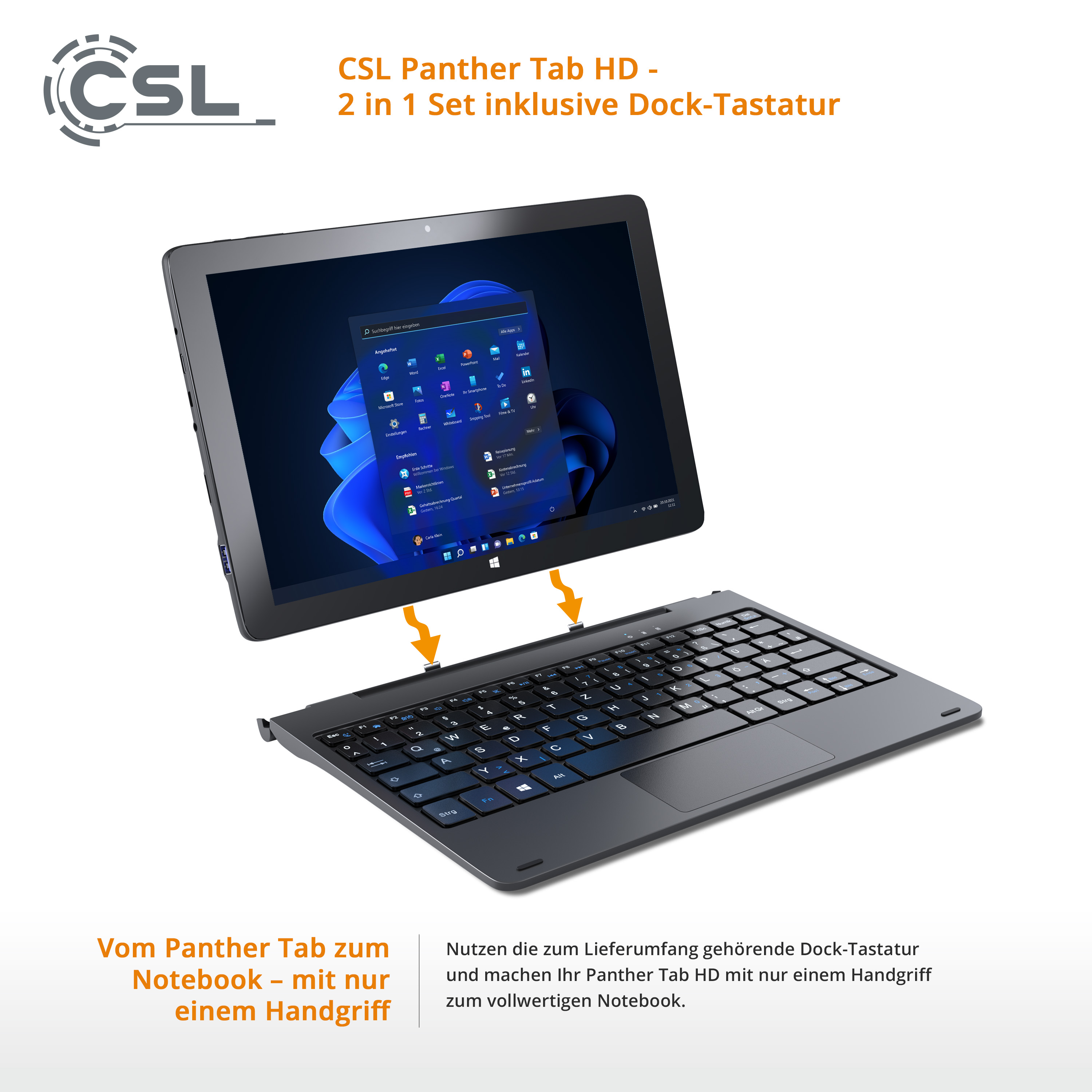 CSL Panther Tab HD USB 3.1 + Tasche, Tablet, 128 GB, 10,1 Zoll, Schwarz ...