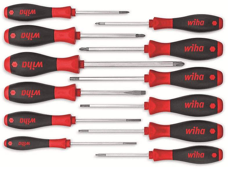 WIHA Set SoftFinish, 12-tlg. gemischt Schraubendreher-Set, schwarz/rot ...