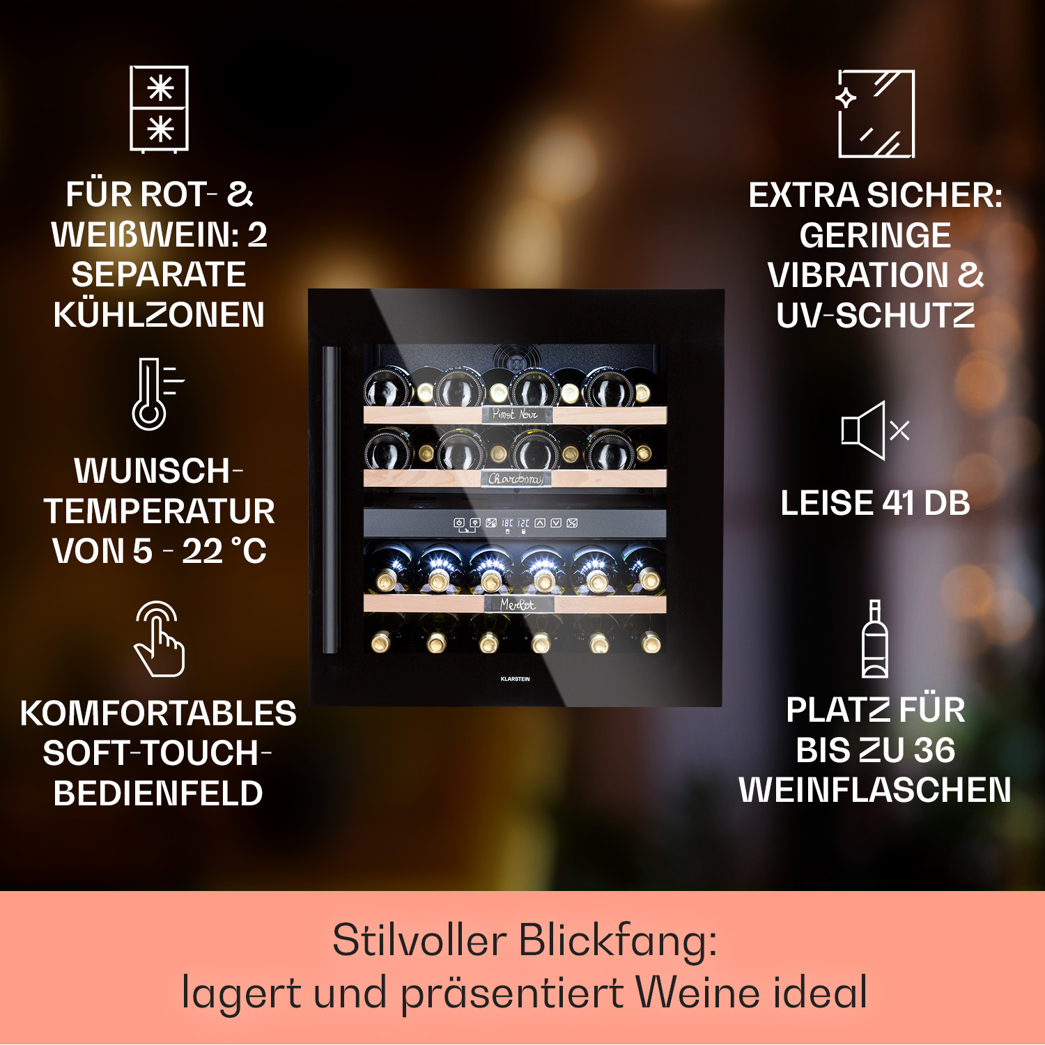 KLARSTEIN Vinsider 36 Onyx Edition Weinkühlschrank (EEK G, Schwarz ...