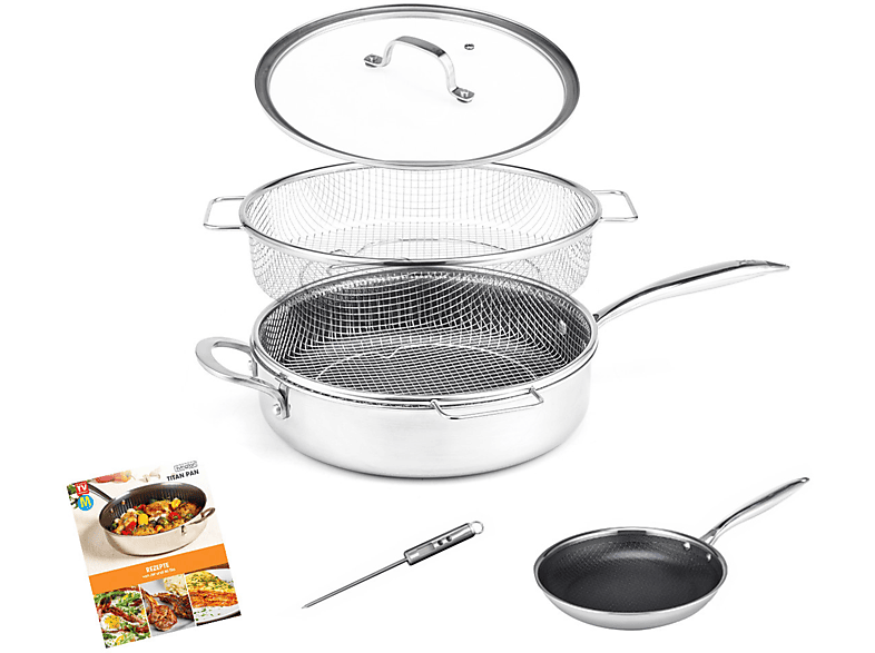 LIVINGTON Titan Pan 28cm Pfannen Set (Edelstahl, Beschichtung: Titanium ...