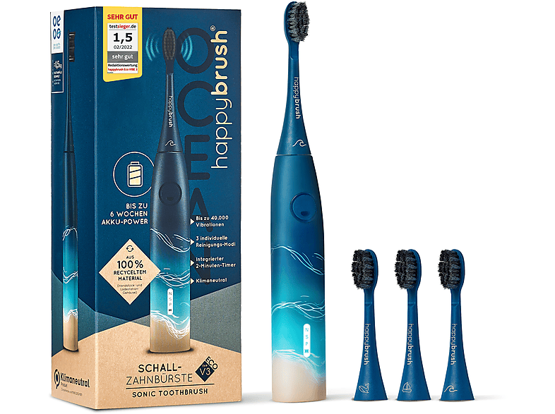 HAPPYBRUSH Eco VIBE 3 - inkl. 3 Aufsteckbürsten Elektrische Zahnbürste Ocean | MediaMarkt