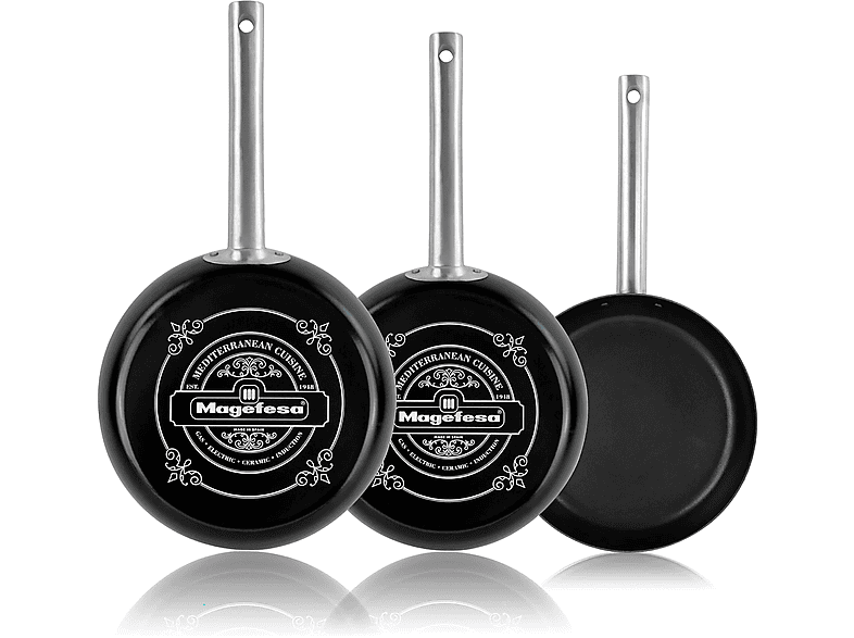 Sartén | MAGEFESA Ares, Juego 3 Sartenes Inducción 20-24-28 cm, Antiadherente Libre PFOA, Mango ...