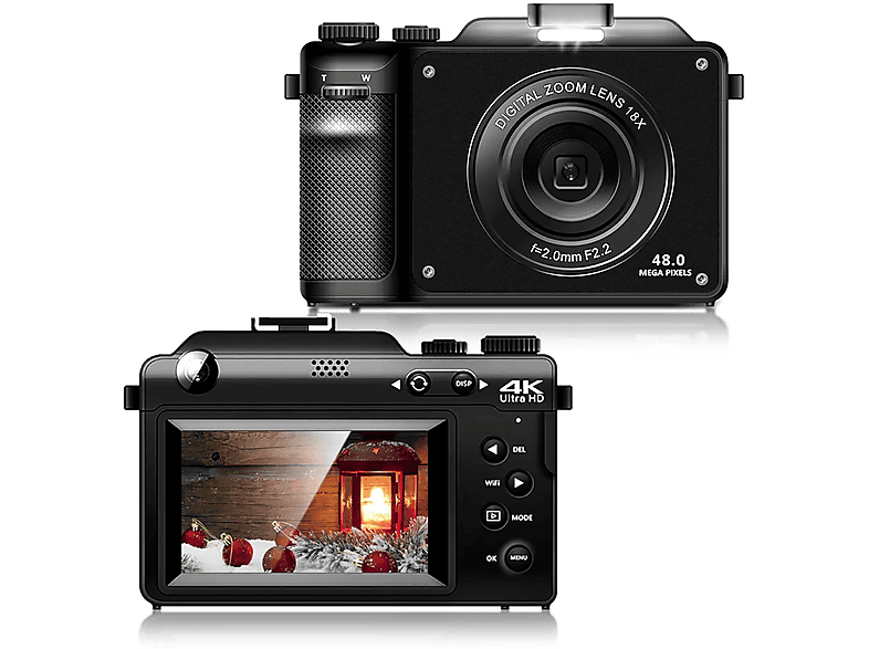 LINGDA 4K 18X Digitalzoom 48MP ，64G Karte Digitalkamera Schwarz, WLAN ...
