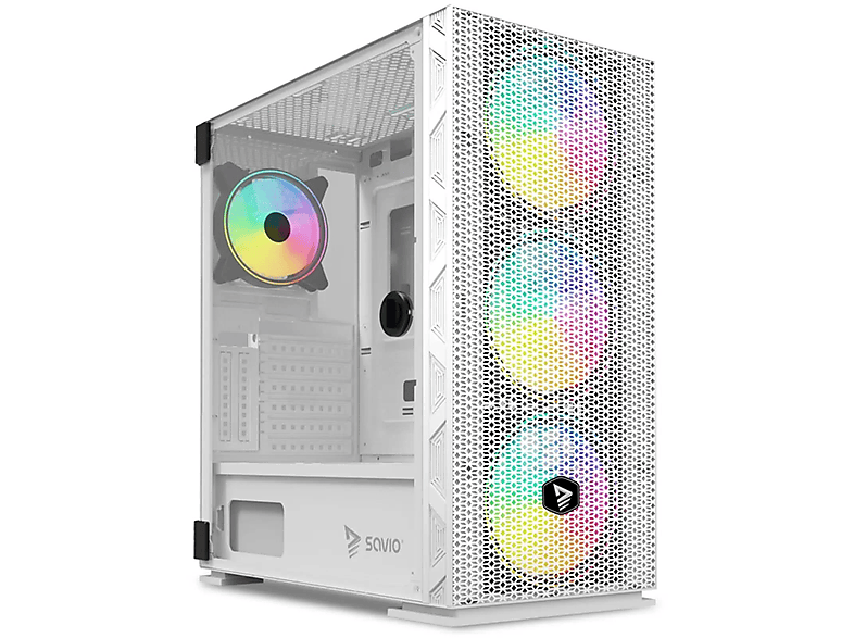 GAMING PC CASE SAVIO Raptor White X1 ARGB Glass/Mesh White Computer ...