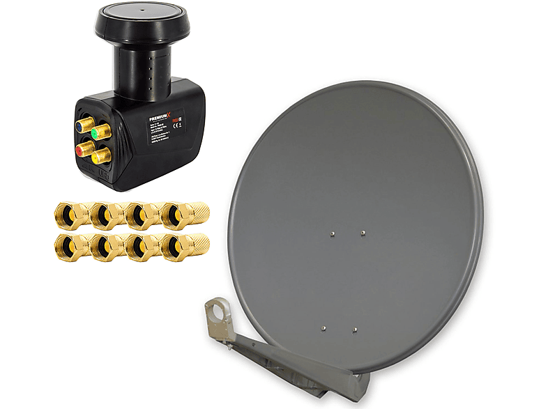 PREMIUMX DELUXE80 Alu 80cm SAT Schüssel Anthrazit LNB Quad 0,1 dB PXQS-SE Quattro Switch 8x F ...