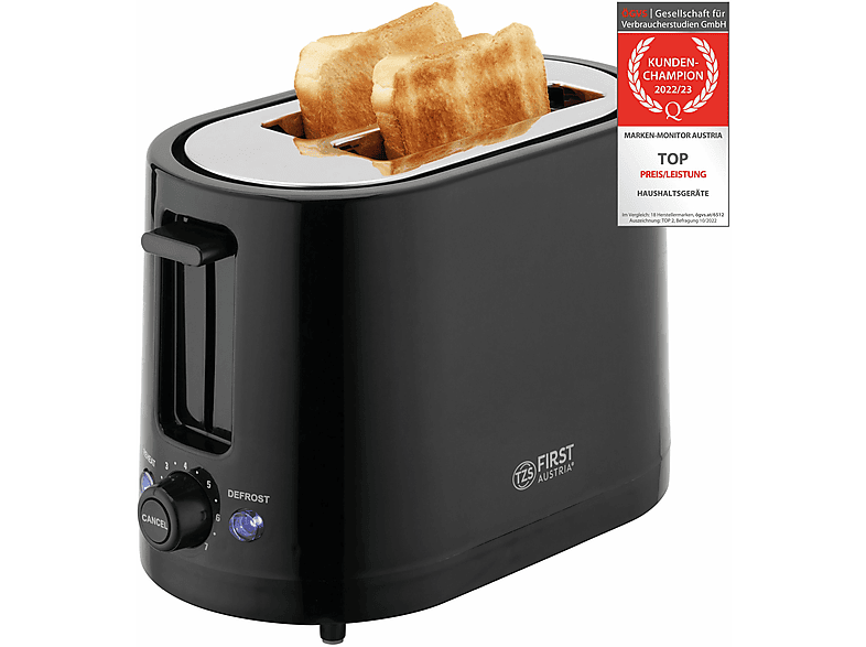 TZS FIRST AUSTRIA FA-5368-3-BA Toaster Schwarz (750 Watt, Schlitze: 2 ...