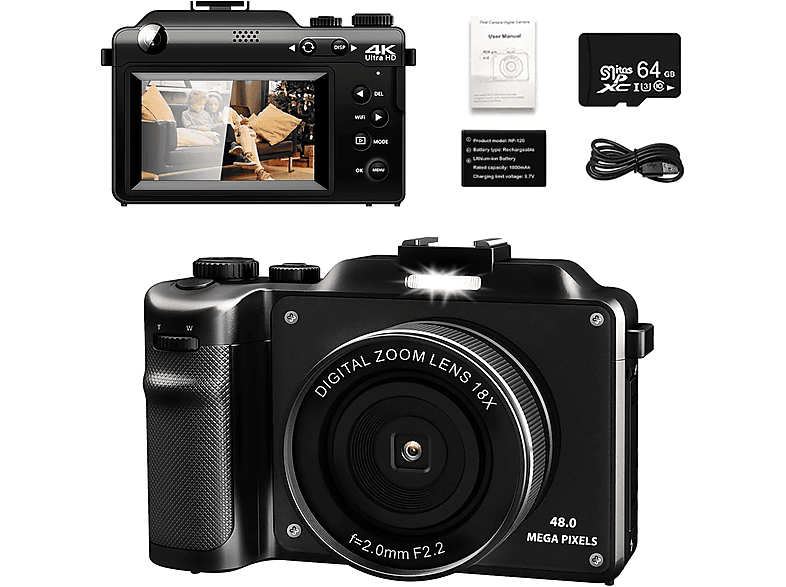 LINGDA Digitalkamera 4K 18X Digitalzoom,48MP Dual Kamera,8 Filter,64G ...