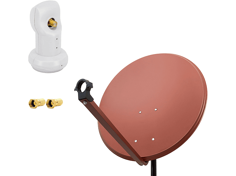 PREMIUMX SAT Anlage 80cm Antenne Ziegelrot Single LNB weiß 2x F-Stecker ...