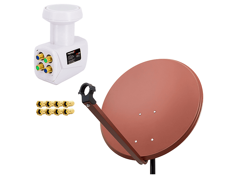 PREMIUMX SAT Anlage 80cm Antenne Ziegelrot Quad LNB weiß 8x F-Stecker ...