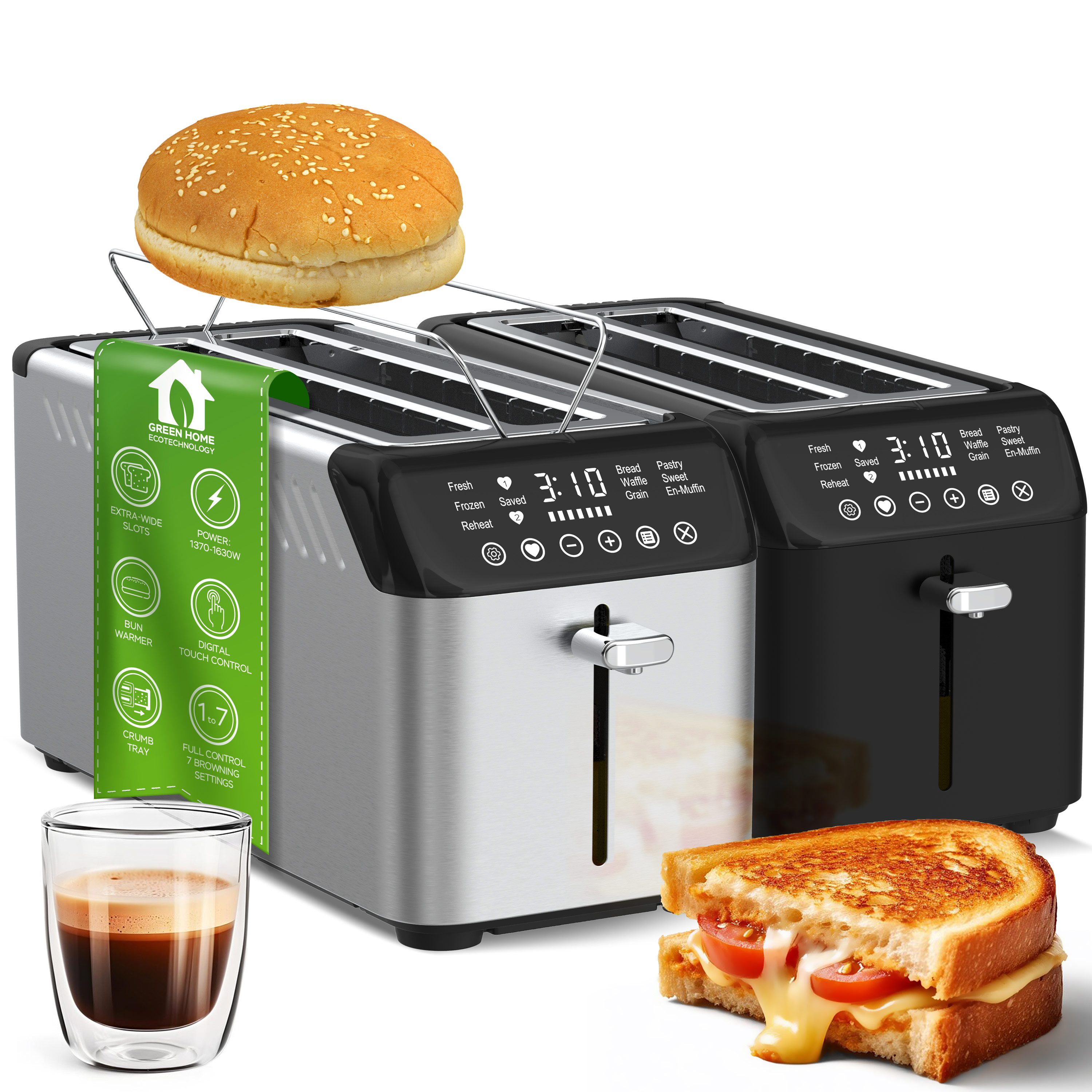TURBOTRONIC BY Z-LINE BF15 Schwarz Toaster Black (1630 Watt, Schlitze ...