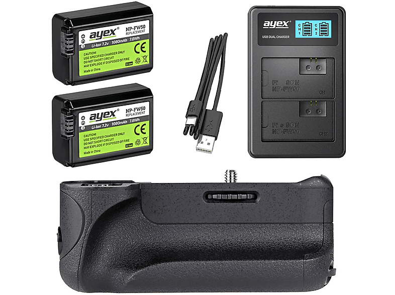 AYEX Batteriegriff Set für Sony Alpha A6500 + 2x NP-FW50 Akku + 1x USB ...